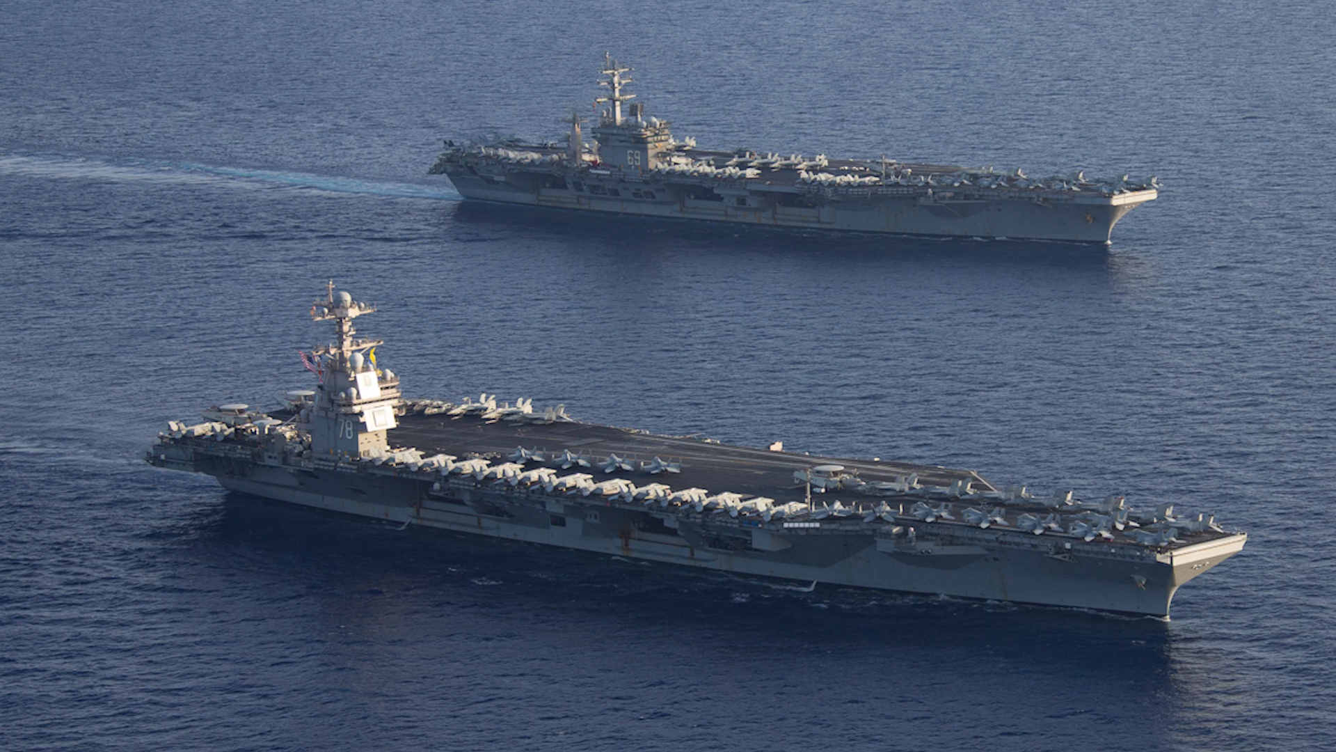 Two US carriers sail together in eastern Mediterranean for first time in decades